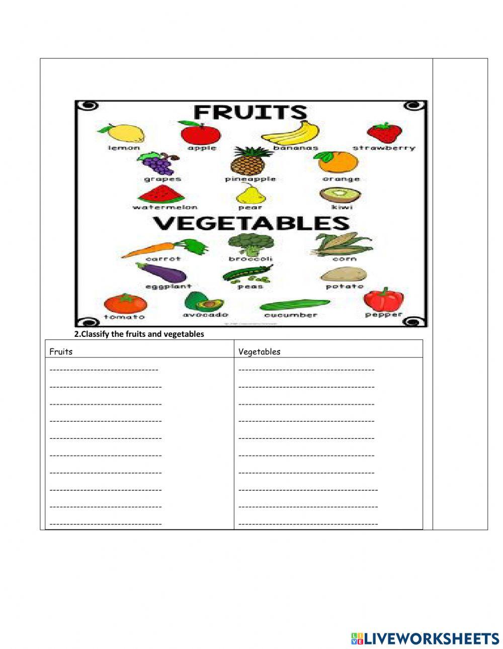 Fruits and vegetables worksheet | Live Worksheets