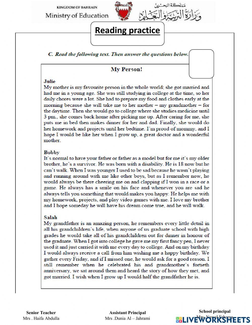 Reading Practice2 online exercise for | Live Worksheets