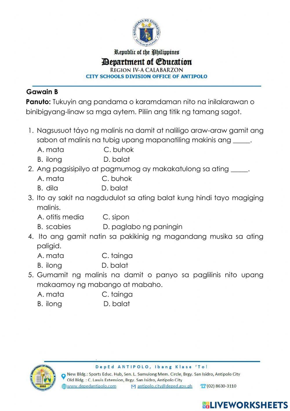 Q2,Health-Gr2-LAS-Week 1-2 worksheet | Live Worksheets