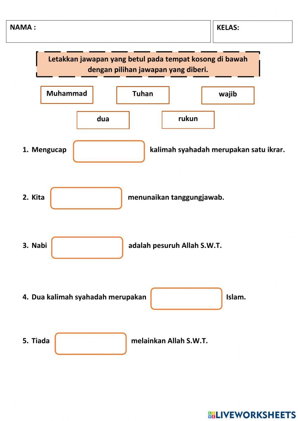 Kalimah Syahadah interactive exercise for 3 | Live Worksheets