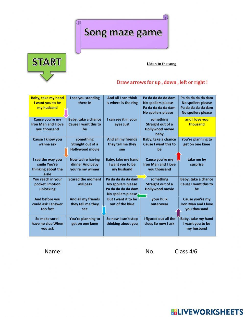 song maze game 4-6 online exercise for | Live Worksheets