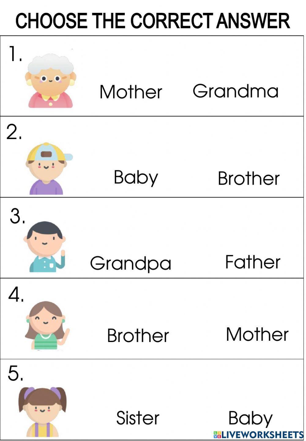 Family online exercise for kindergarten | Live Worksheets