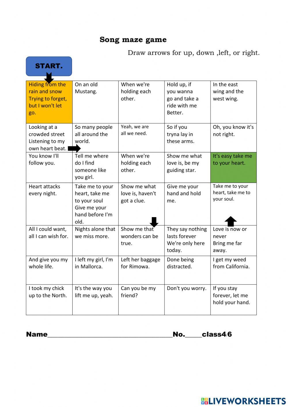 song maze game online exercise for | Live Worksheets