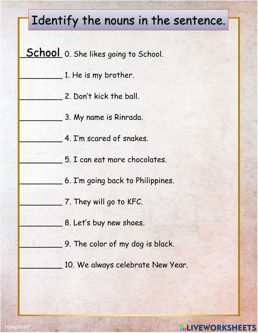 Noun | Free Interactive Worksheets | 1641424