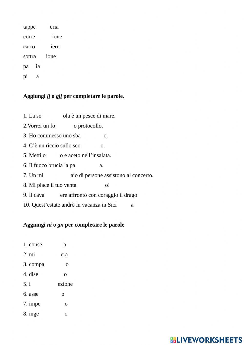 Suoni difficili online activity for prima media | Live Worksheets