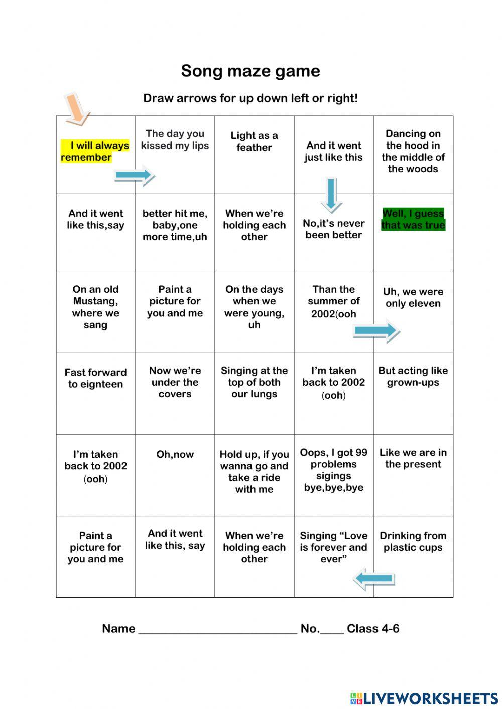 Song maze game online exercise for | Live Worksheets