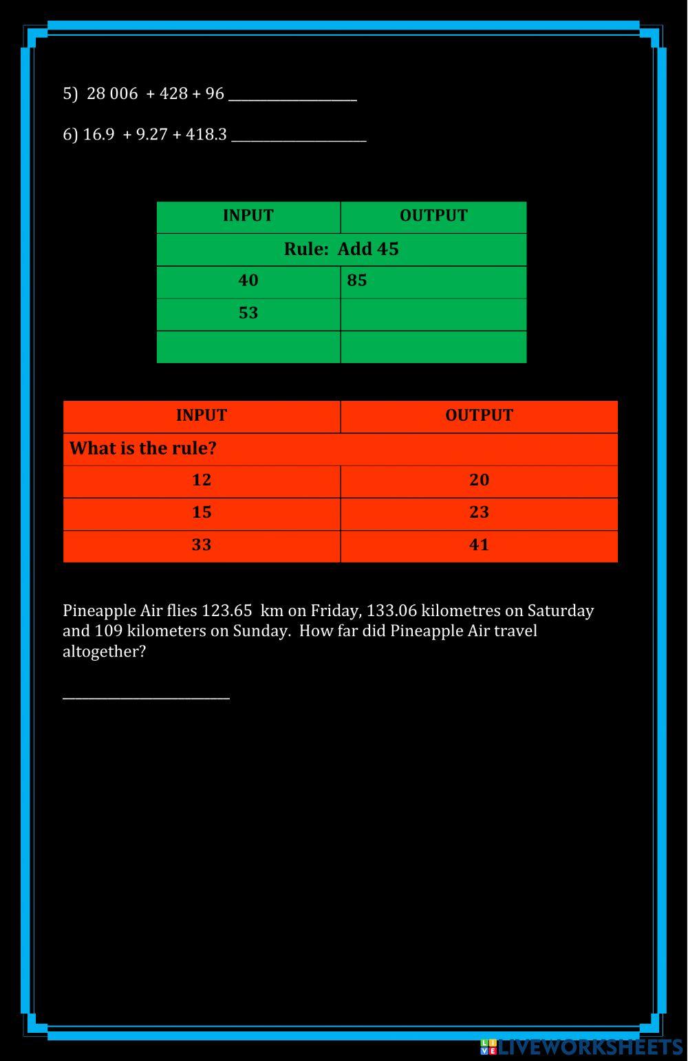 Addition Worksheet interactive worksheet for 5 to 6 | Live Worksheets