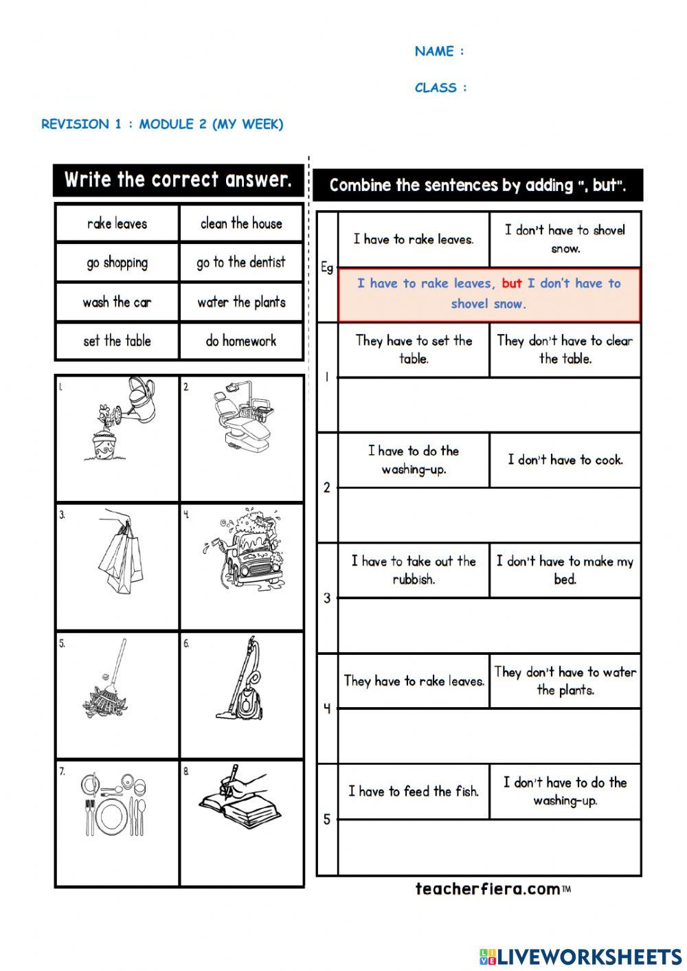 Revision 1 Module 2 : My Week online exercise for | Live Worksheets