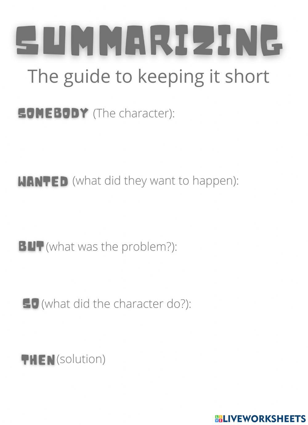 Summary Organizer worksheet | Live Worksheets