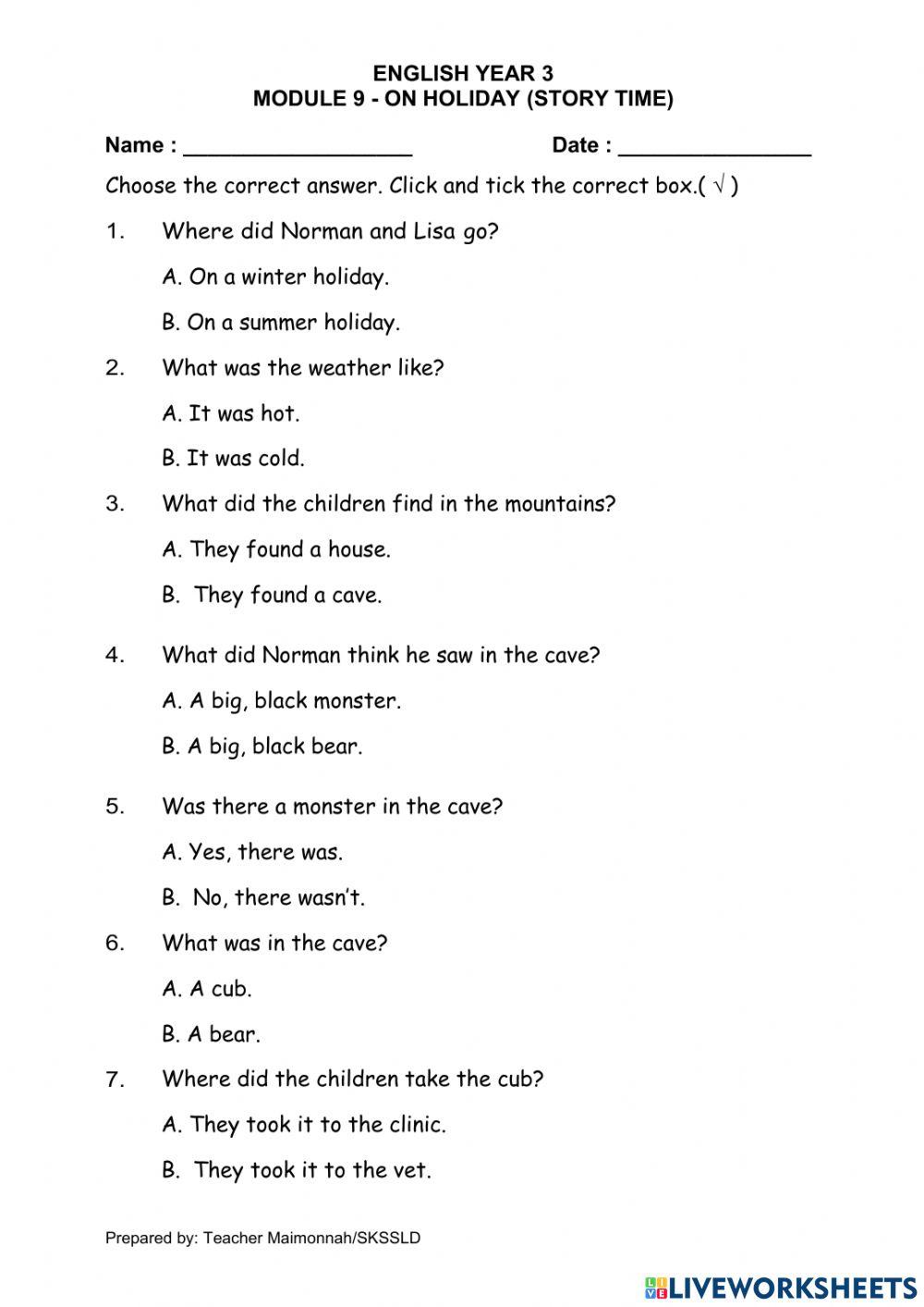 Year 3 Module 9 Story Time online exercise for | Live Worksheets