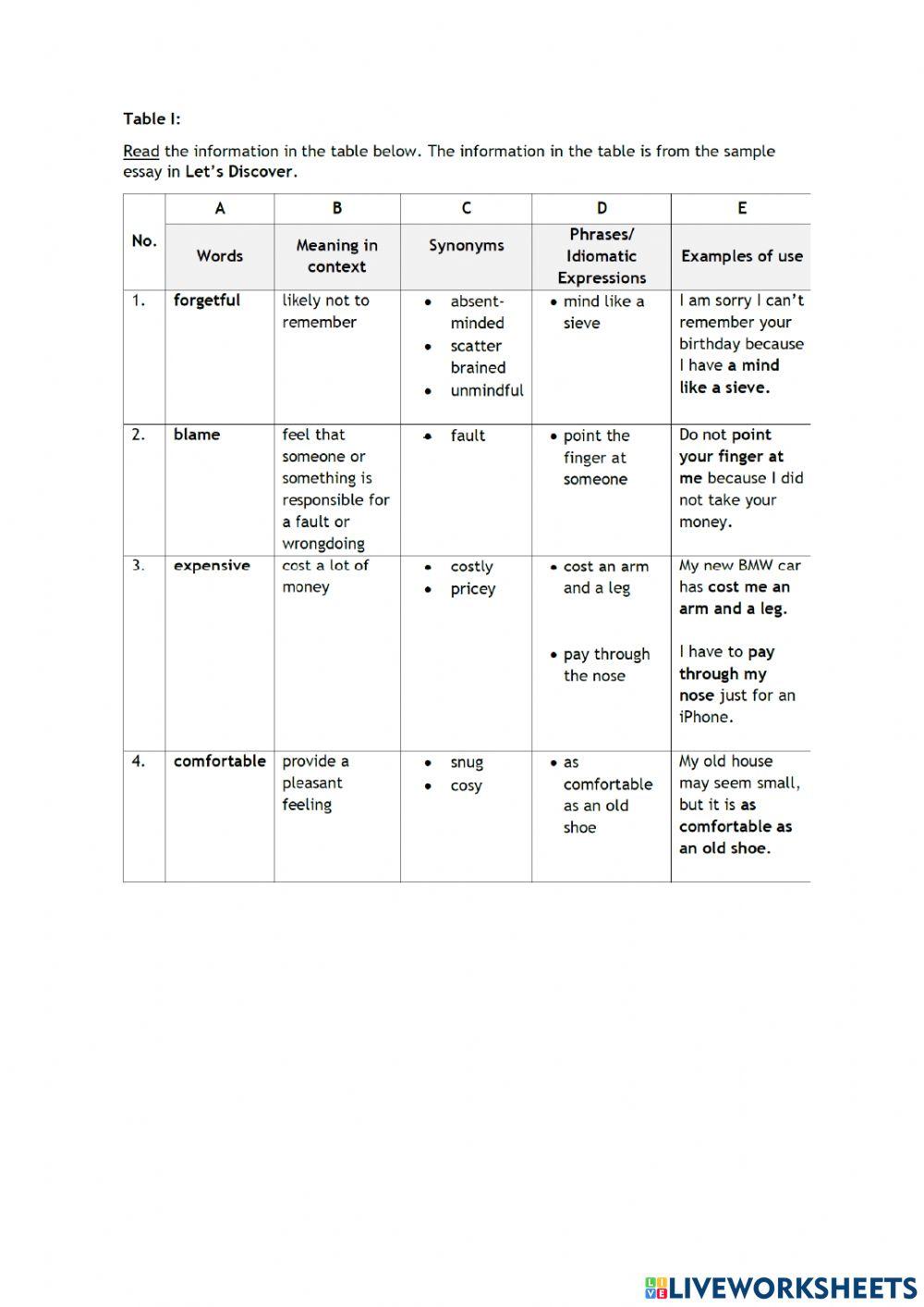 Narrative essay online worksheet | Live Worksheets