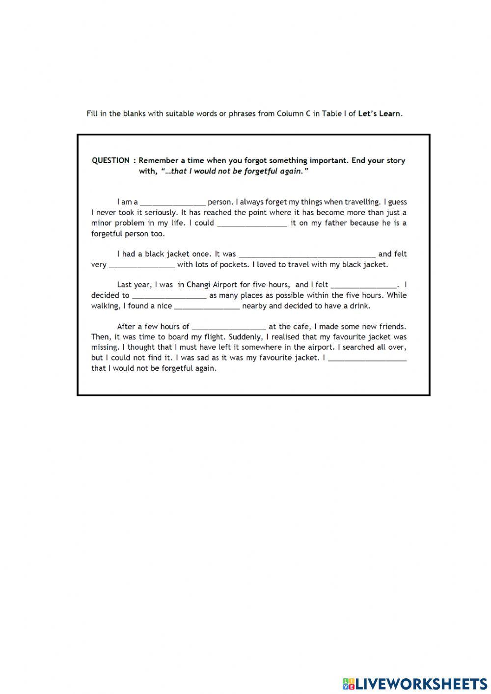 Narrative essay online worksheet | Live Worksheets
