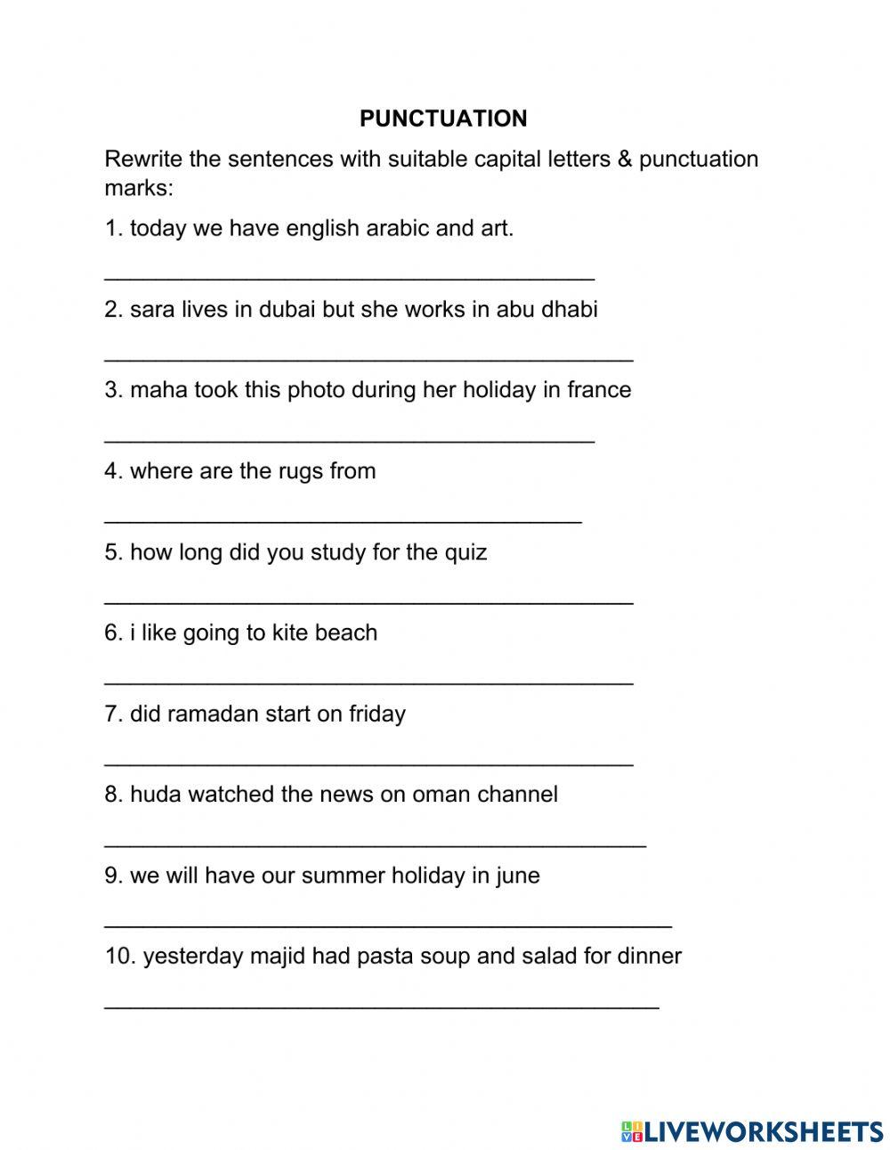 Punctuation online exercise for 12 | Live Worksheets