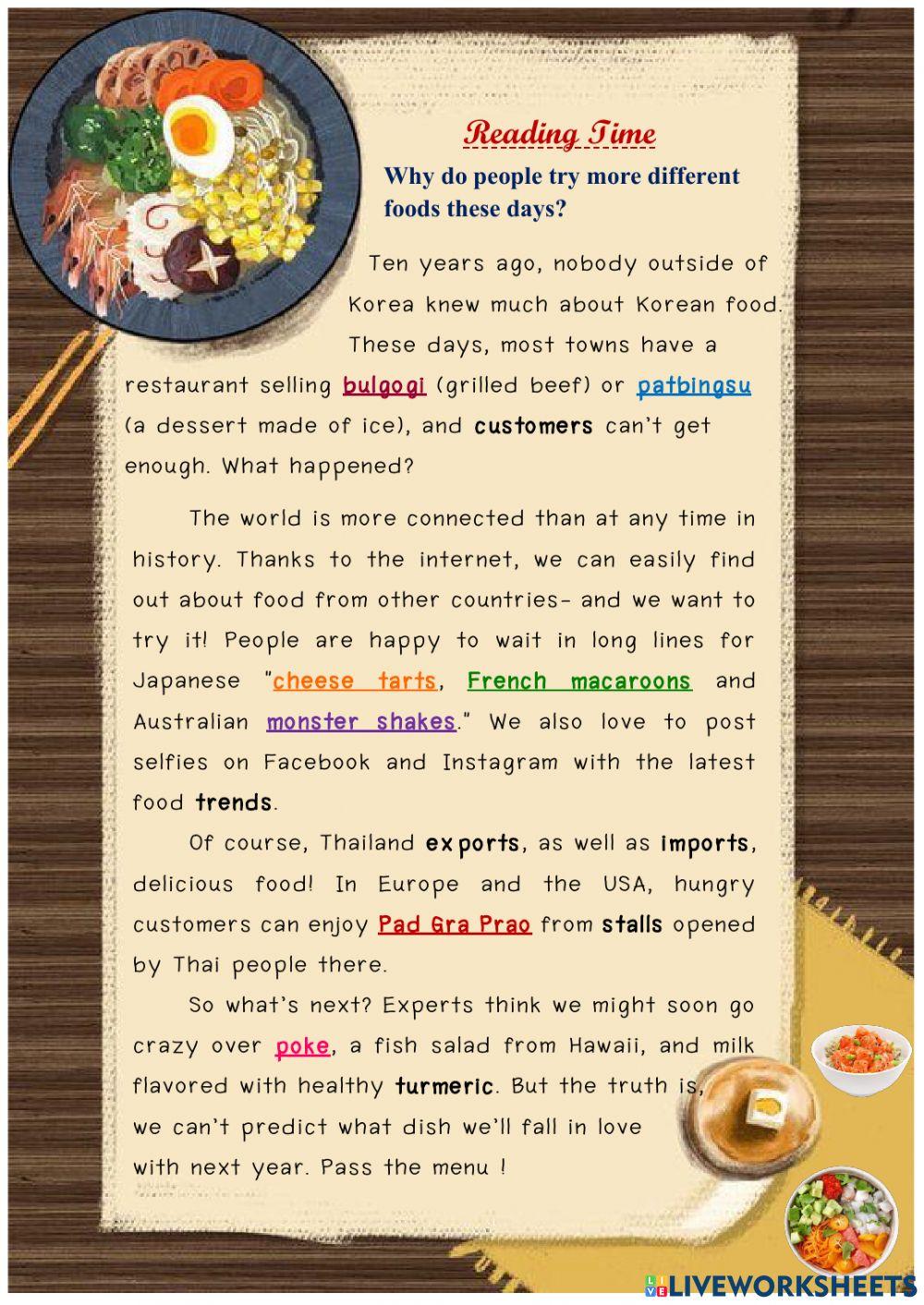 LWS Unit 7 Food Trends M.1 | Jirawan | Live Worksheets