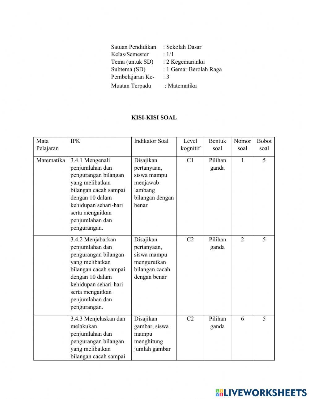 Soal interactive activity for 3 | Live Worksheets