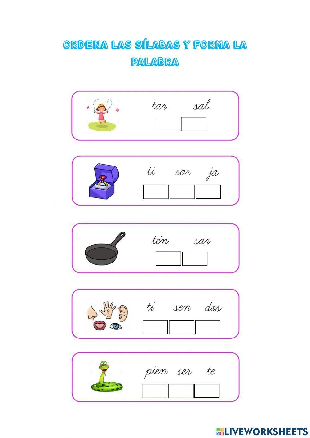 Ordena las sílabas y forma las palabras con S worksheet | Live Worksheets
