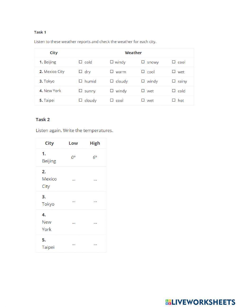Weather Listening 5243717 | Anonymous | Live Worksheets