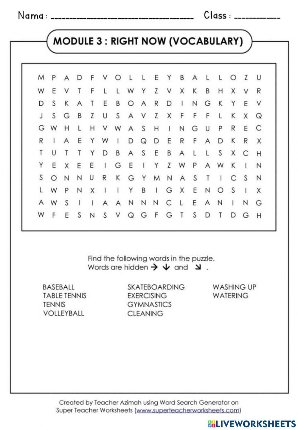 YEAR 3 - MODULE 3 : RIGHT NOW (VOCABULARY) online exercise for | Live ...