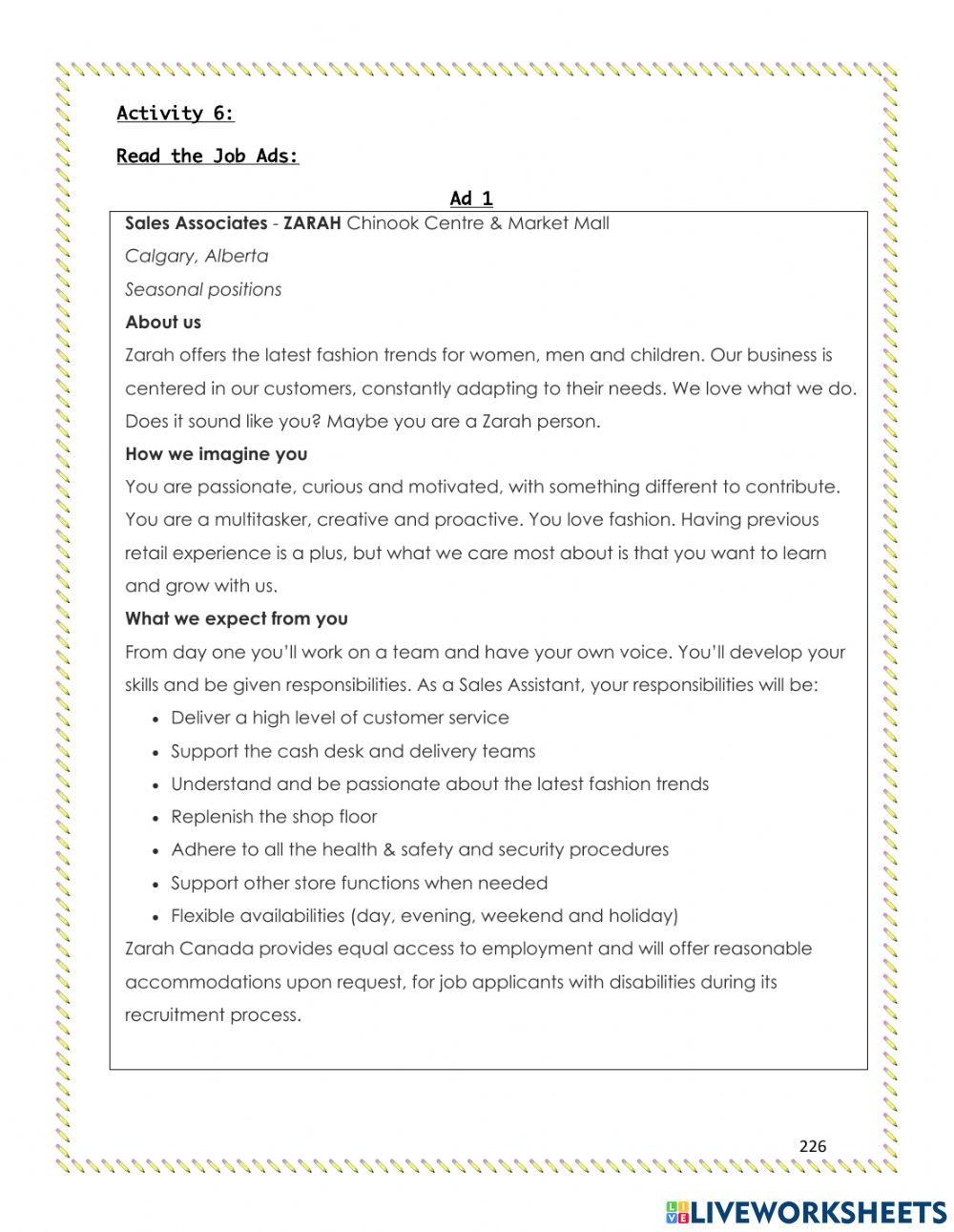 Unit 12: Job Search - Activity 6 worksheet | Live Worksheets