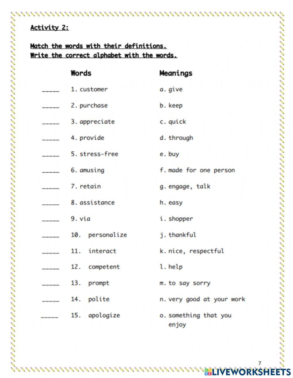 Unit 1 Activity 2 online exercise for | Live Worksheets