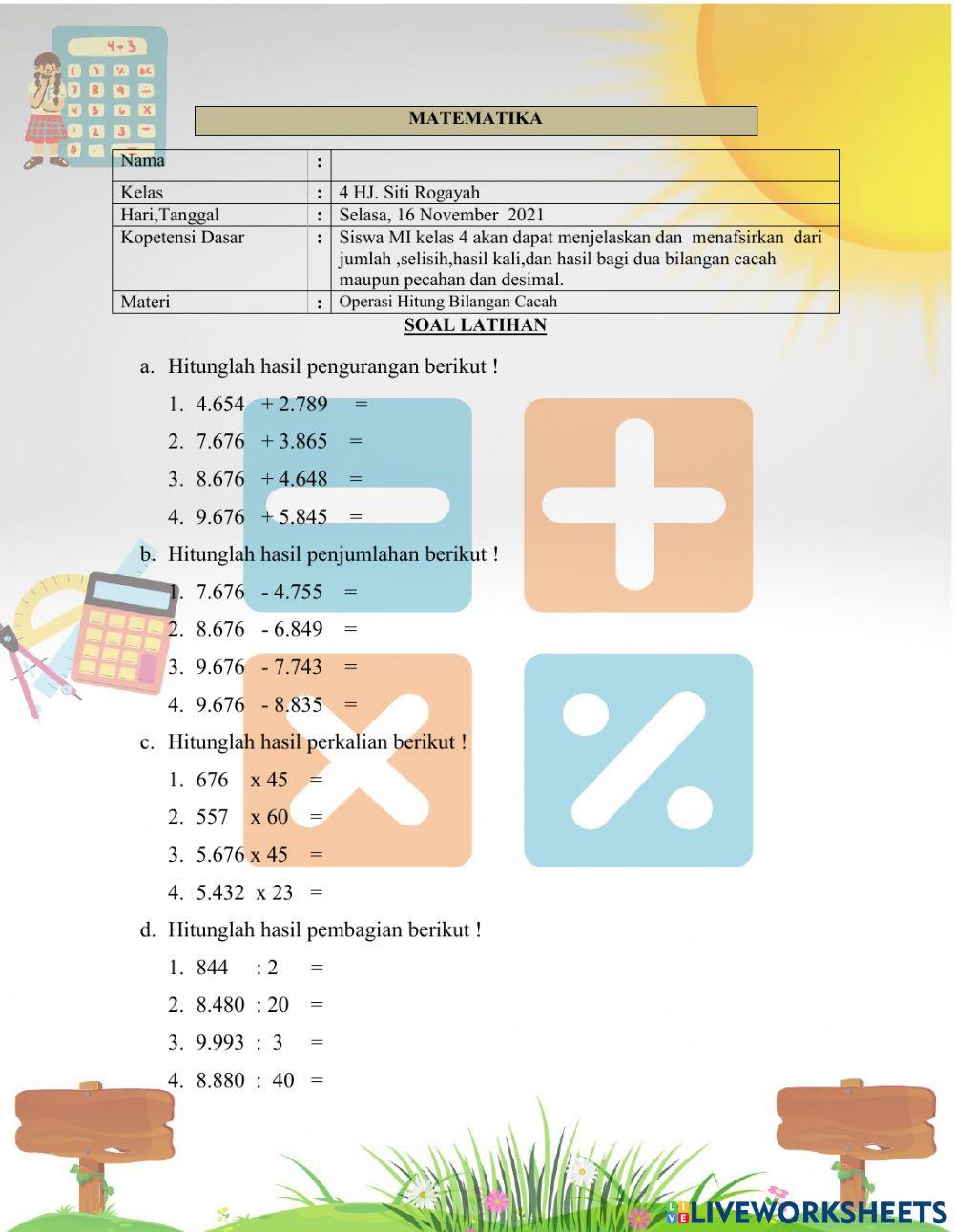 Matematika 1644456 | Yusup77 | Live Worksheets