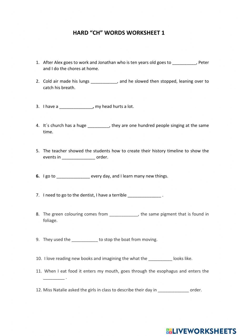 hard ch worksheet