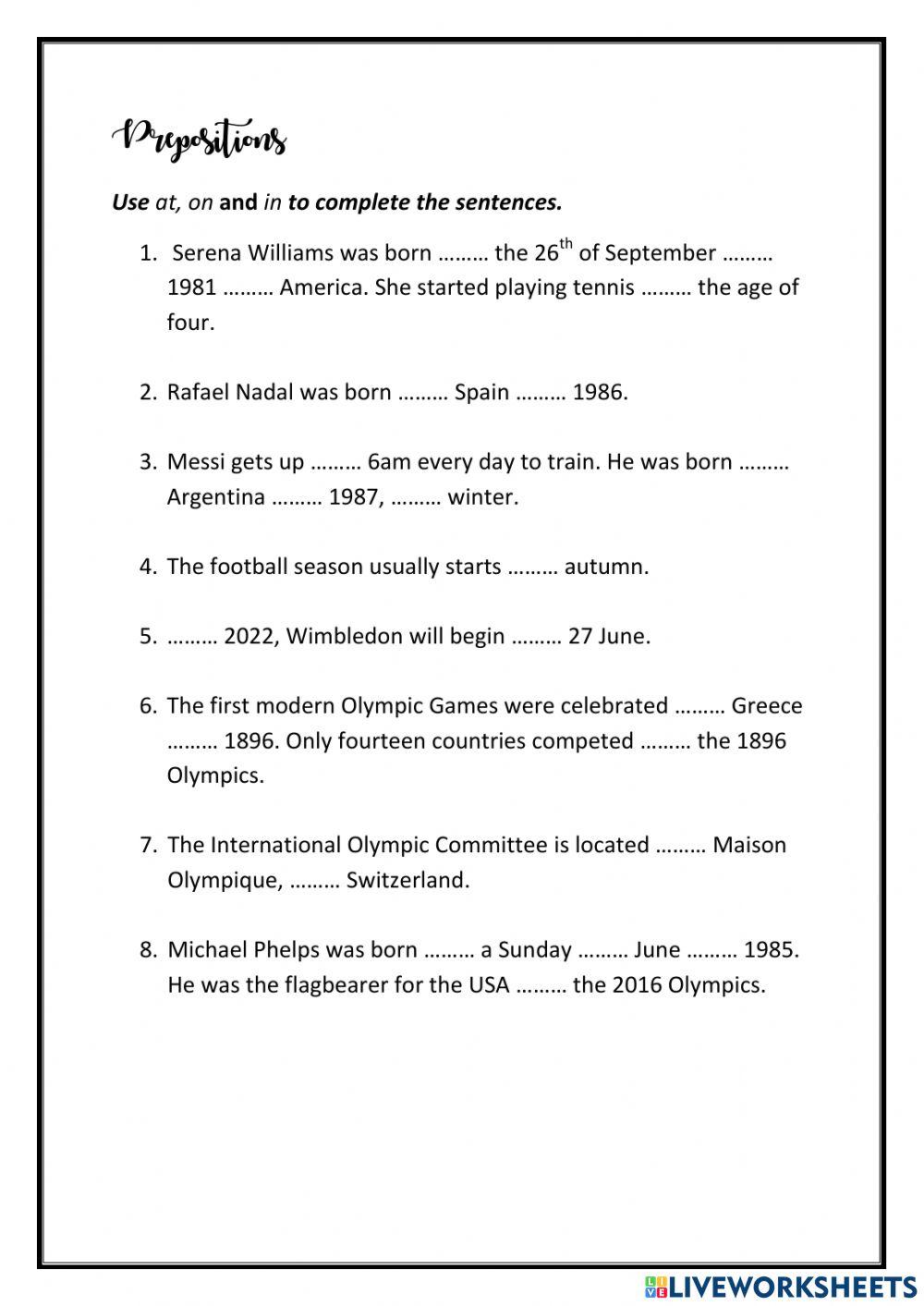 At-On-In interactive worksheet | Live Worksheets
