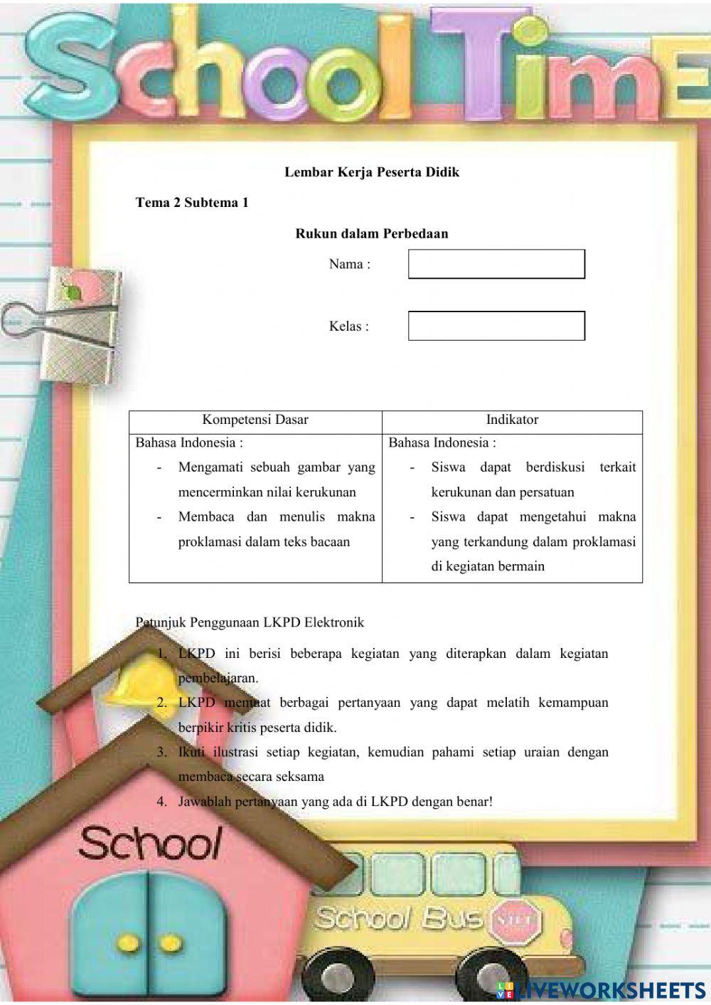 Kelas 6 Tema 2 Subtema 1 worksheet | Live Worksheets