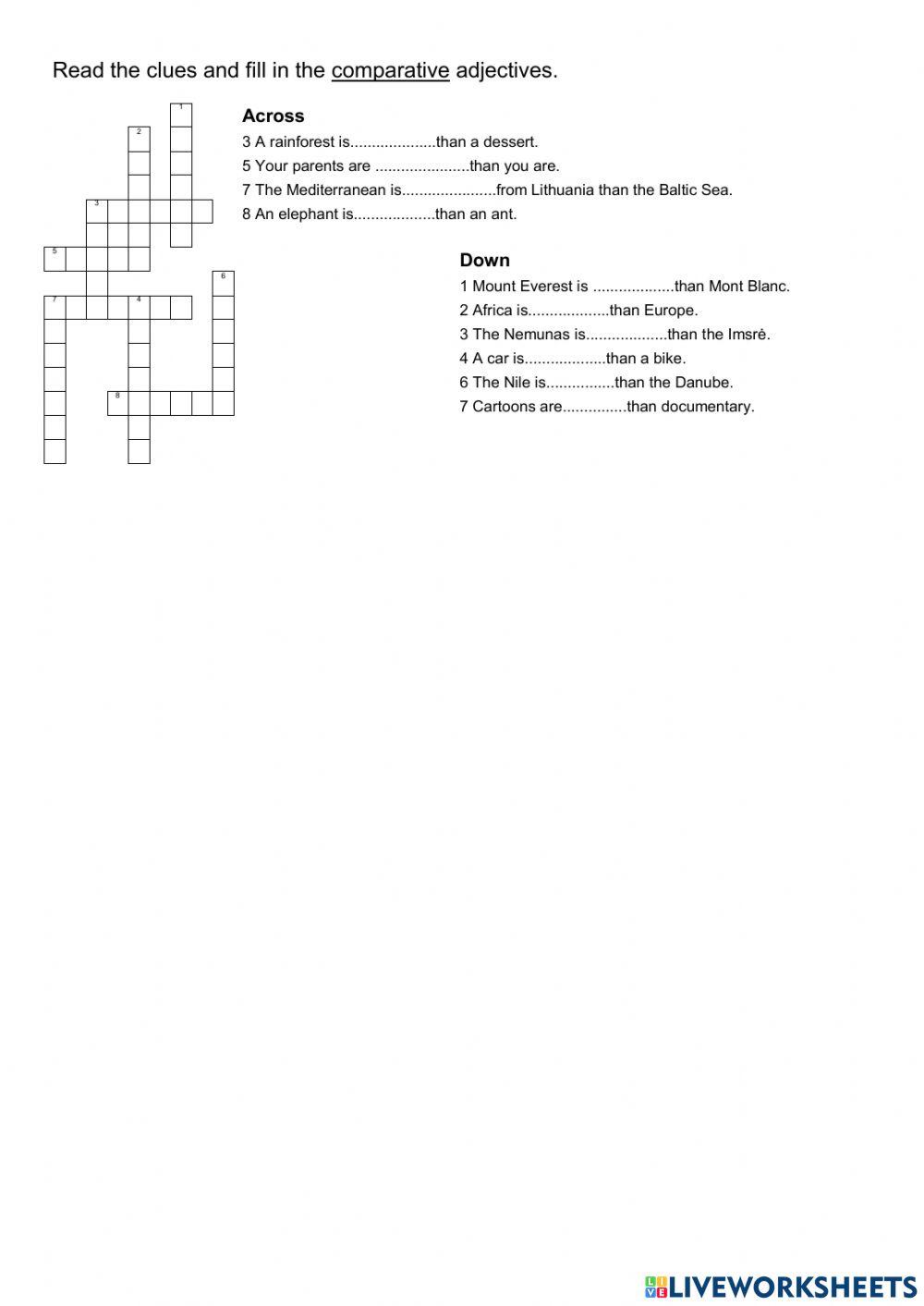 Comparative adjectives online exercise for elementary (Grade 6-7 ...