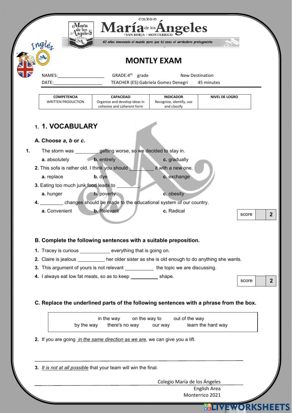 English exam online pdf worksheet | Live Worksheets