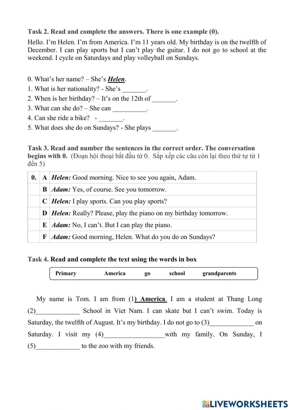 English Test K4 1646433 | thuha123 | Live Worksheets