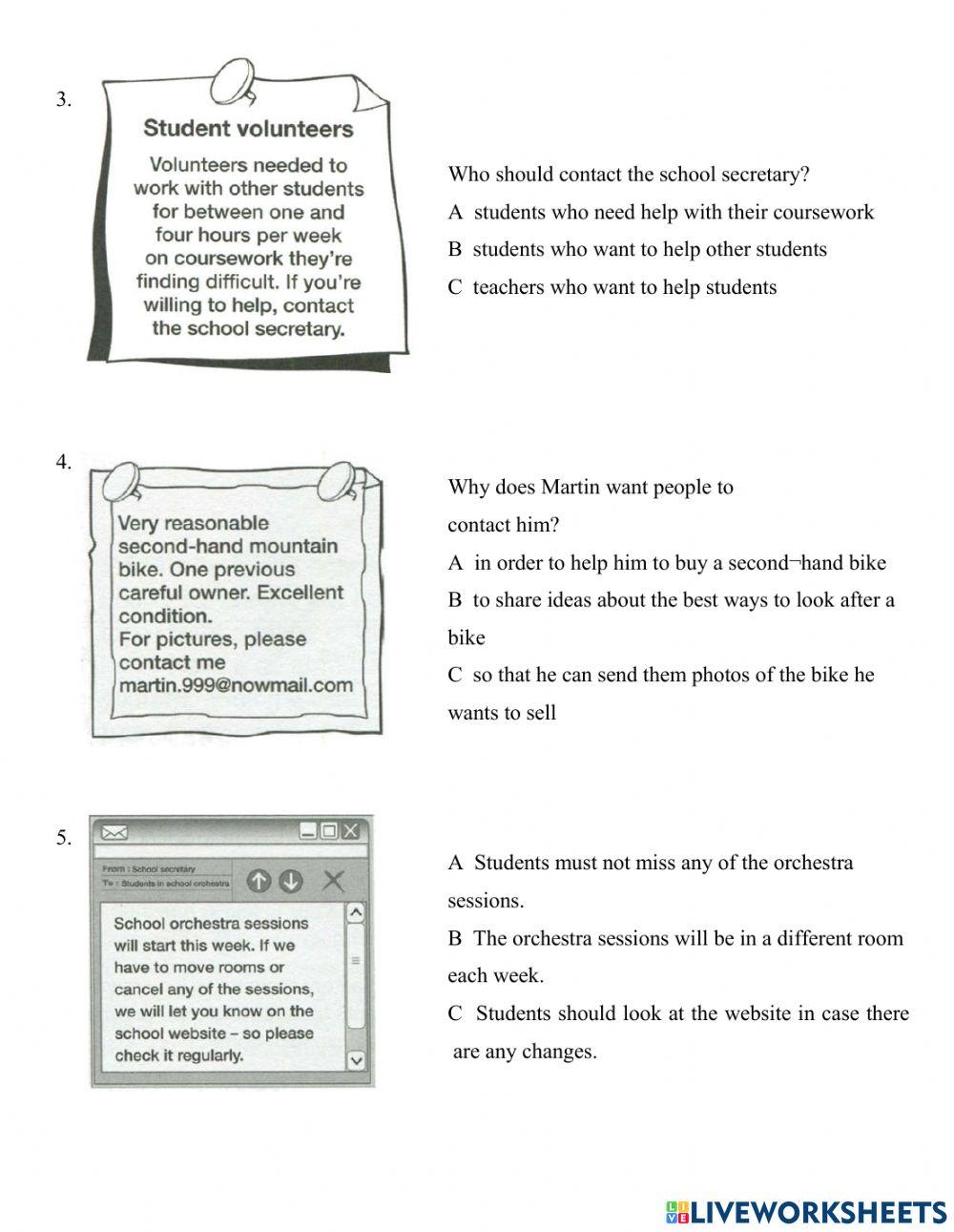 ESC013 | PLACEMENT TEST PET - READING PART 1 - 4 2590545