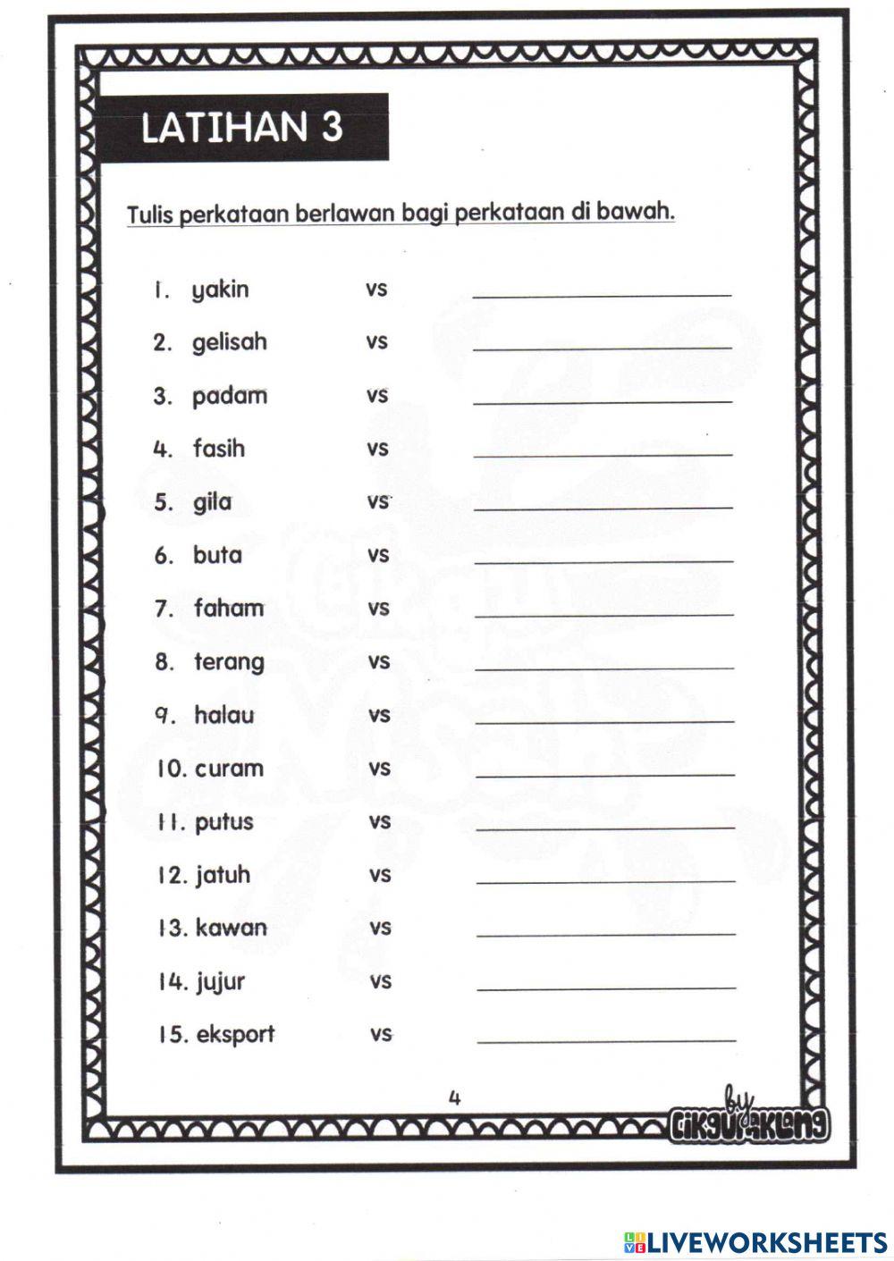 Tahun 6 : Antonim online exercise for | Live Worksheets