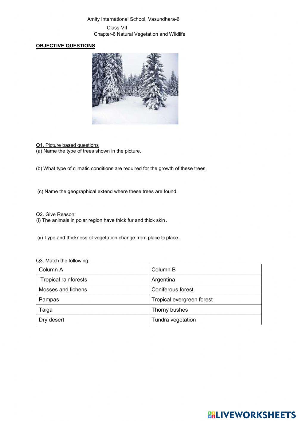 Natural Vegetation And Wildlife -Objective online exercise for | Live ...