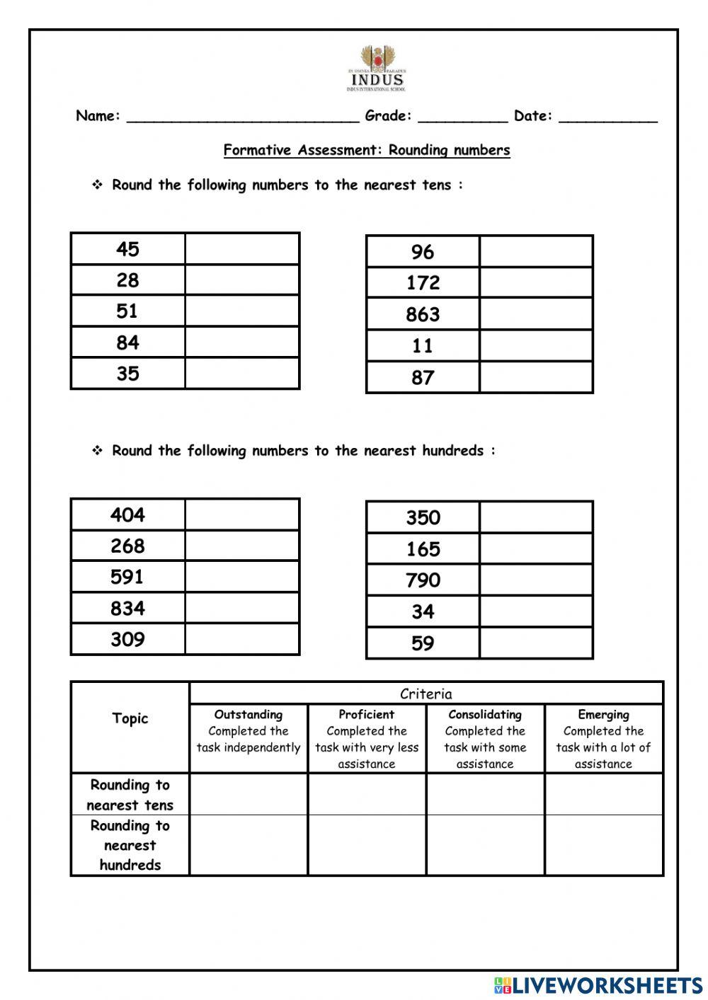 PYP 2 -Rounding off Assessment online exercise for | Live Worksheets