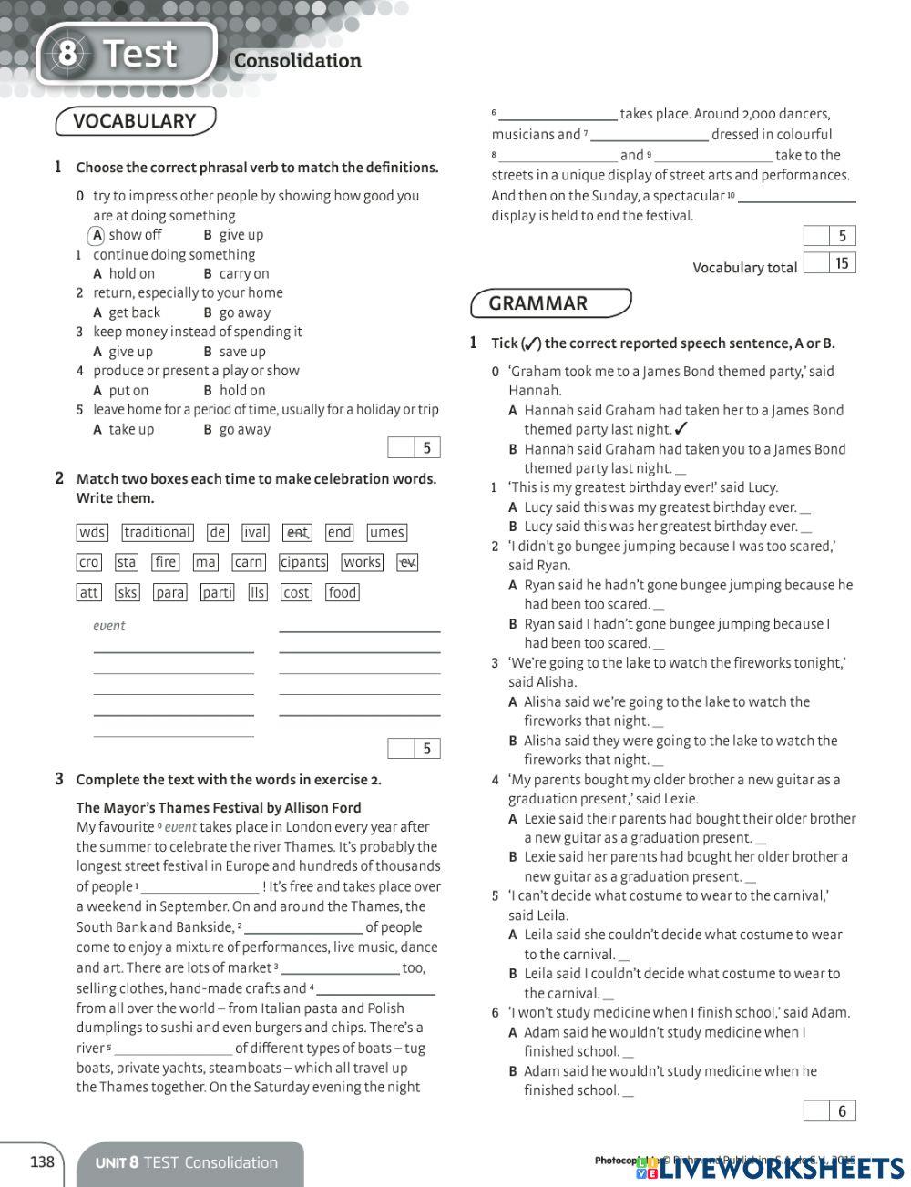 ACHIEVERS B1 TEST 8 online exercise for | Live Worksheets