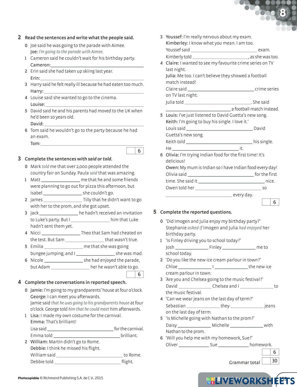 ACHIEVERS B1 TEST 8 online exercise for | Live Worksheets