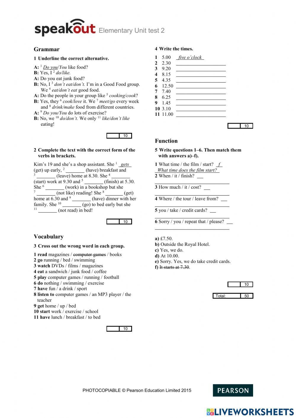 Speakout Elemen… | Free Interactive Worksheets | 5242306