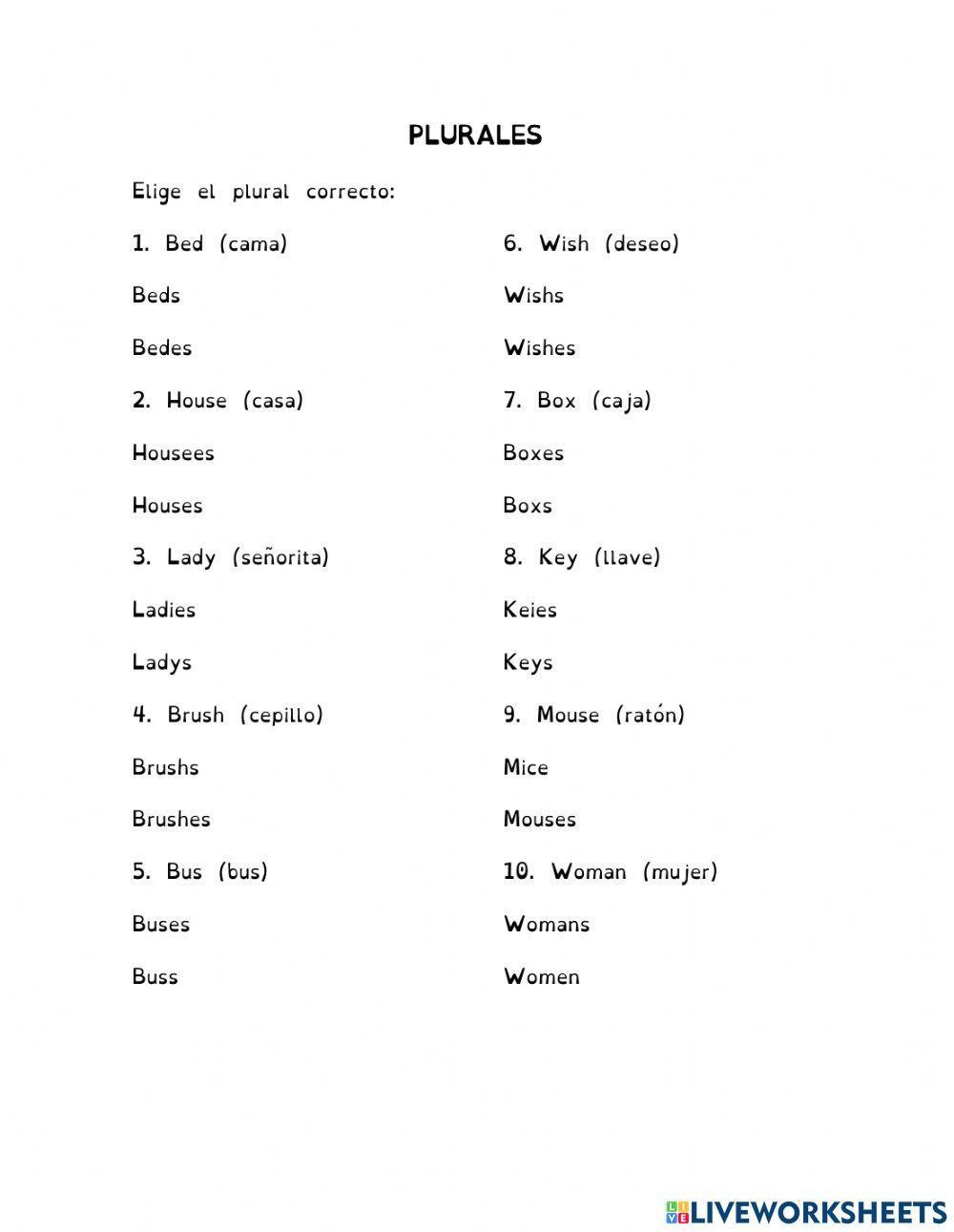 Plurales | Free Interactive Worksheets | 1646834