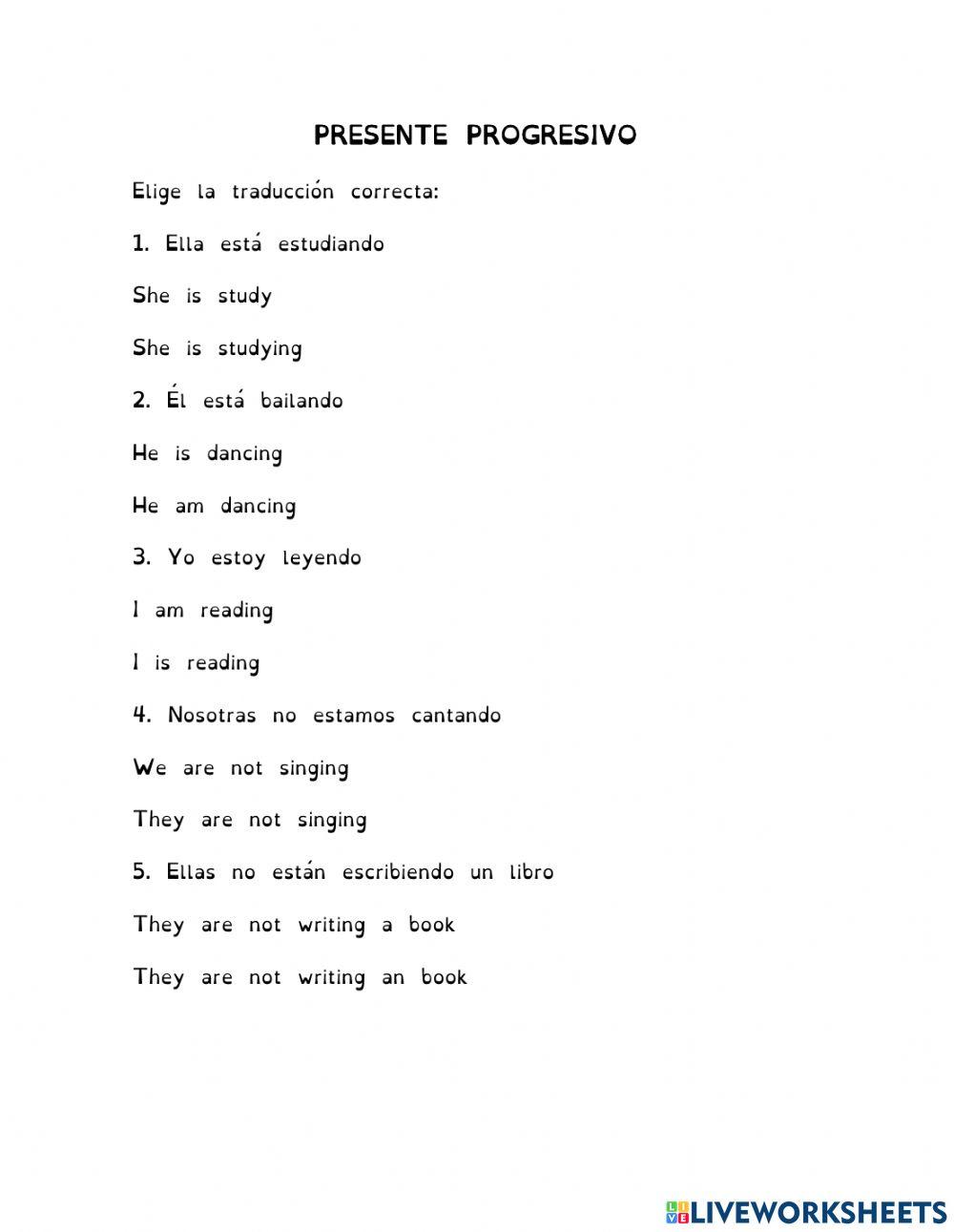 Presente progre… | Free Interactive Worksheets | 1647056