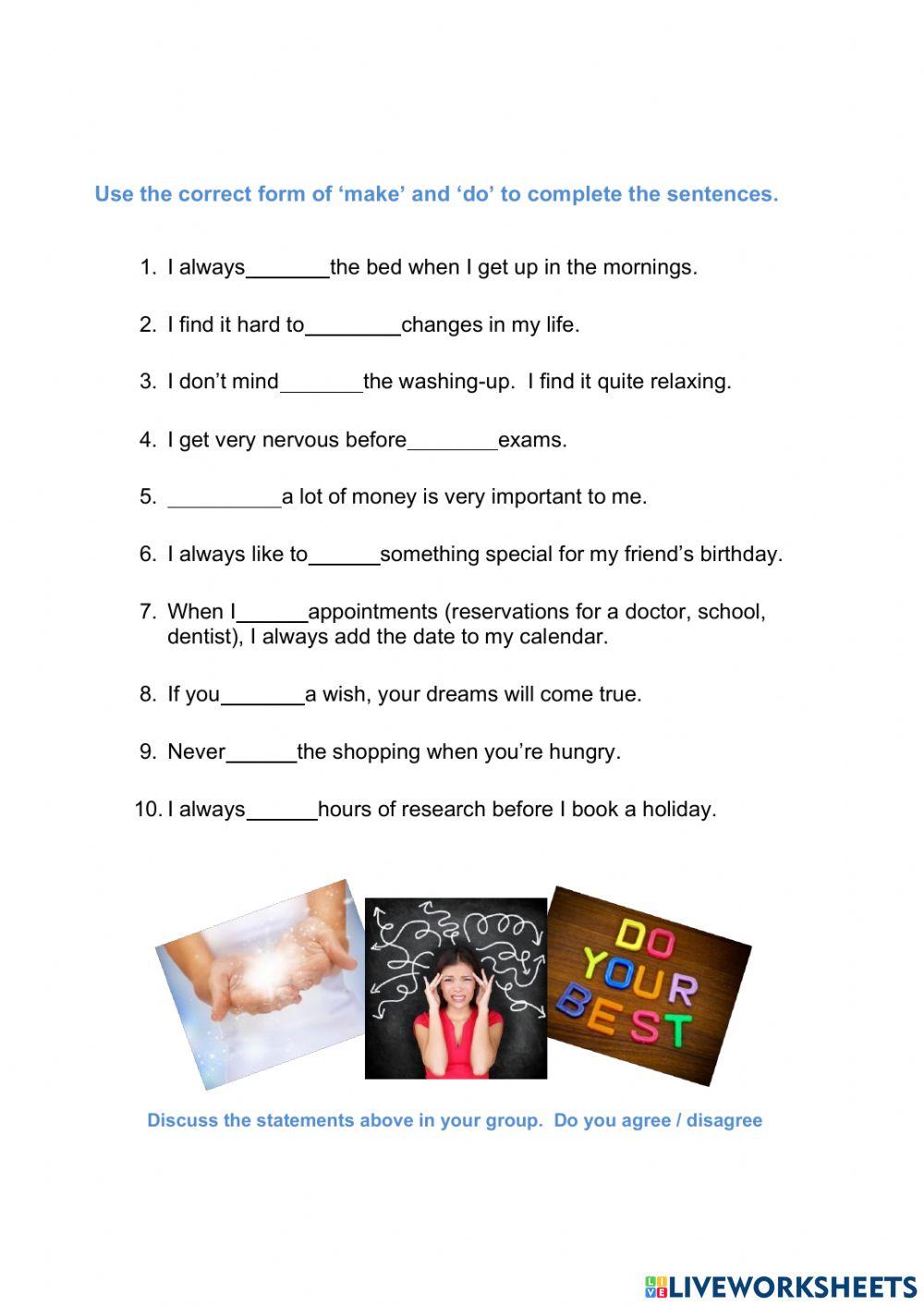 Make vs Do filling in online exercise for | Live Worksheets