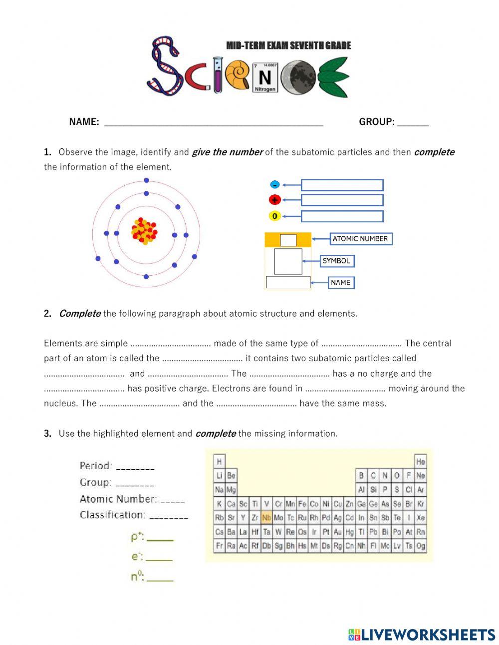 atomic structur… | Free Interactive Worksheets | 6776456