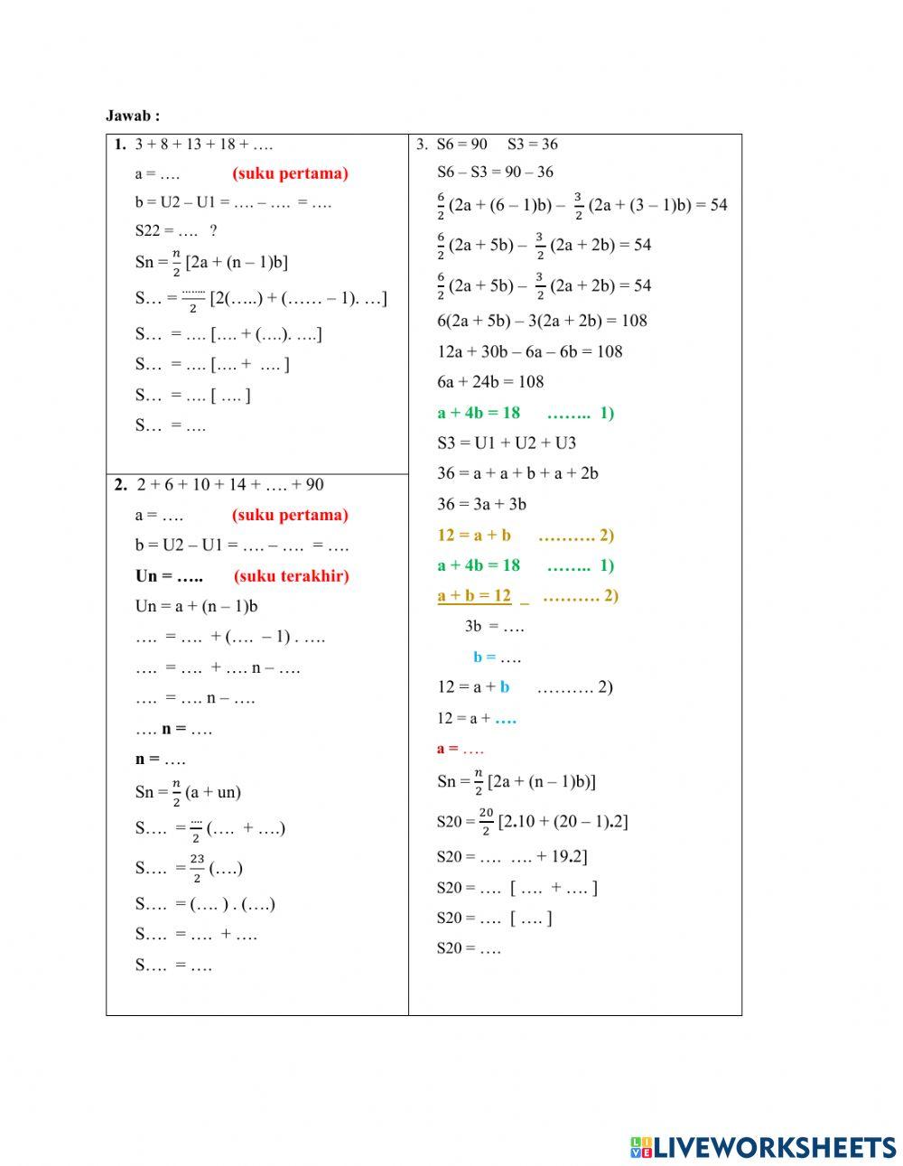 DERET ARITMETIKA online exercise for | Live Worksheets
