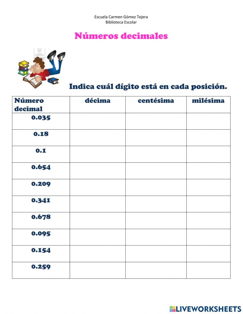 Decimales online exercise for primaria | Live Worksheets