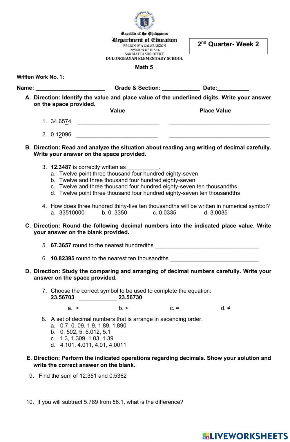 Rounding Decima… | Free Interactive Worksheets | 1647336