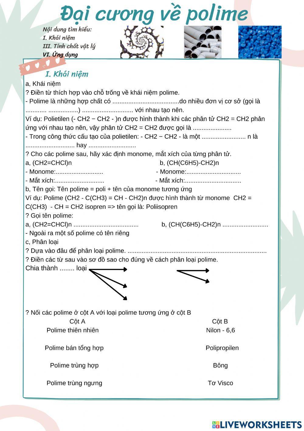 Polime 1648063 | Nguyễn Thị Hiền | Live Worksheets
