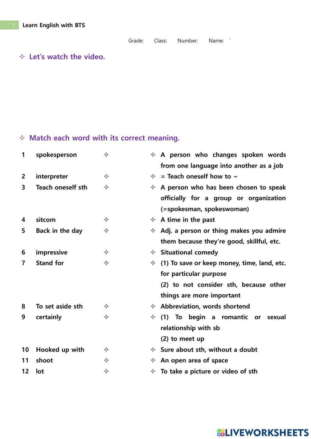 BTS online exercise for | Live Worksheets