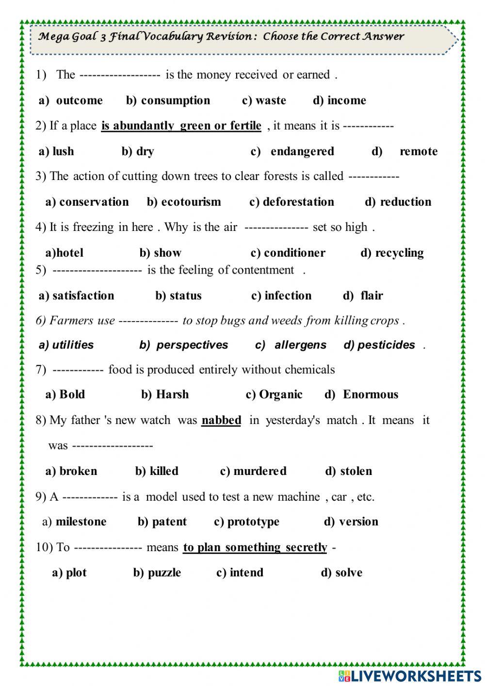 Mega Goal 3 Final Vocabulary online exercise for | Live Worksheets
