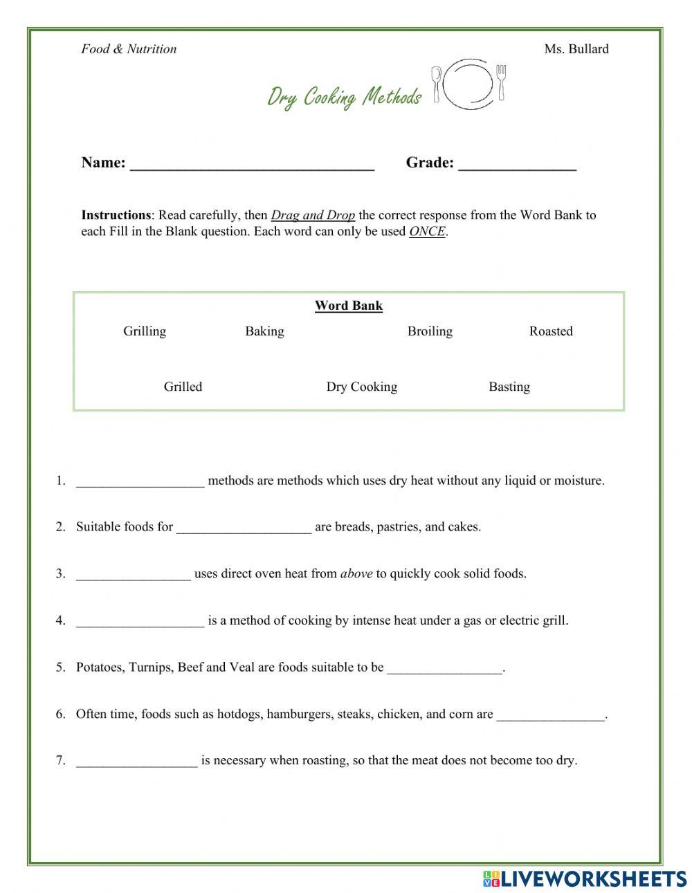 Dry Cooking Met… | Free Interactive Worksheets | 1648535