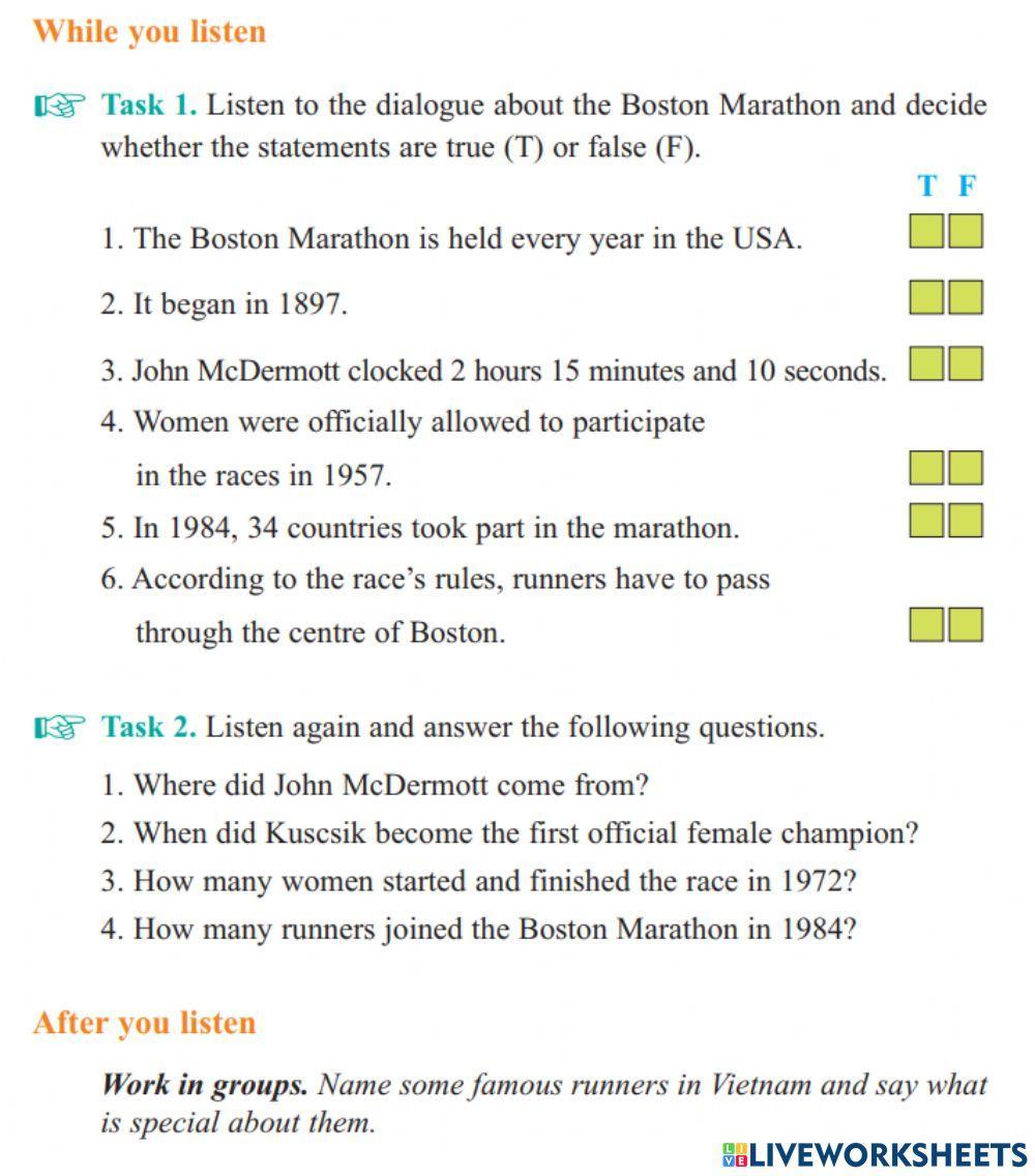Unit 6 -competitions - listening worksheet | Live Worksheets